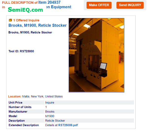 Brooks M1900 Reticle Stocker - 中国半导体二手设备交易平台-半导体设备买卖的好帮手