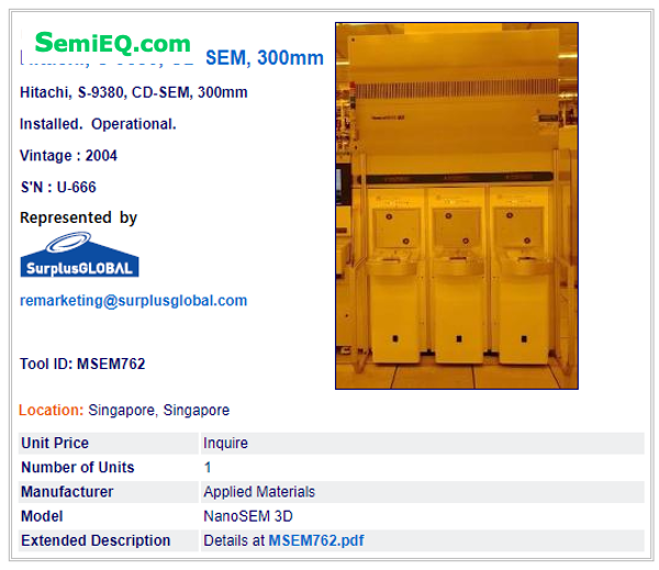 AMAT NanoSEM 3D Scanning Electron, CDSEM Measureme - 半导体二手设备交易平台