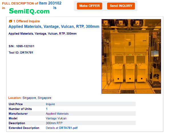 AMAT Vantage Vulcan S/D Spike Anneal - 中国半导体二手设备交易平台-半导体设备买卖的好帮手